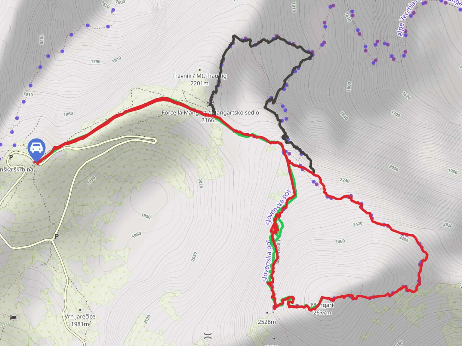 Mangart hiking options by hyperknot · MapHub