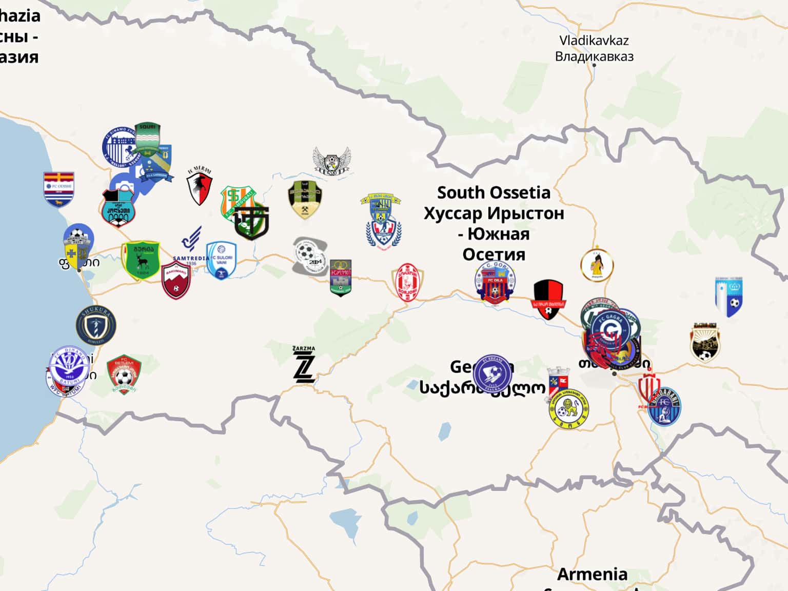 Georgian Football teams Map by Mode · MapHub