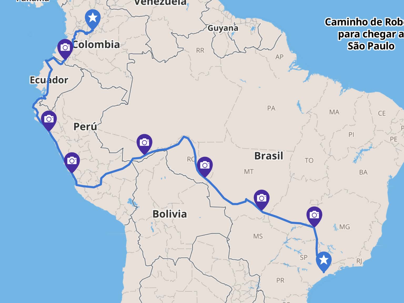 Mapa da chegada do Robert ao Brasil by Fefreitas · MapHub